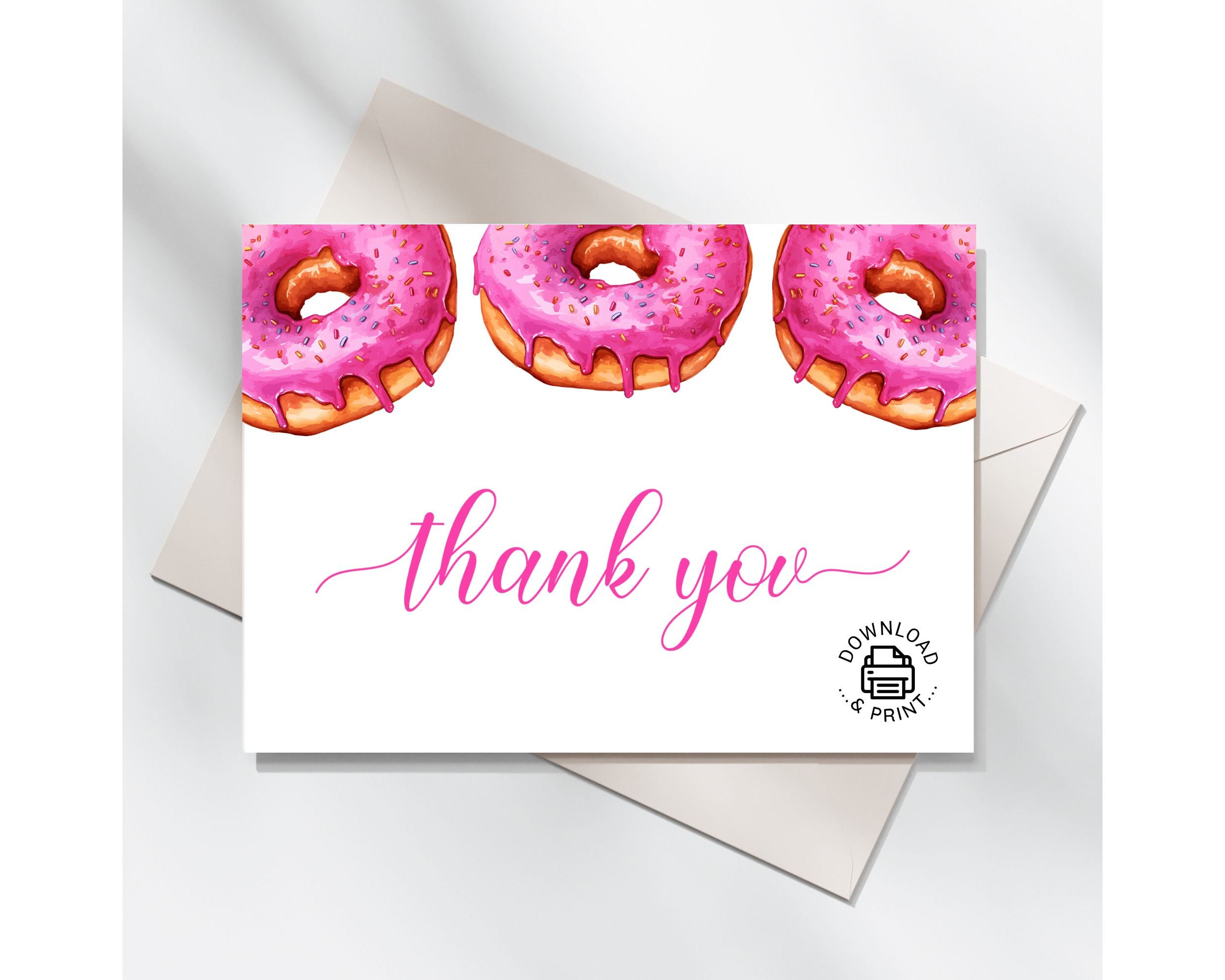 Printable Card, Pink Donut Thank You Card, Minimalist, Instant Download ...