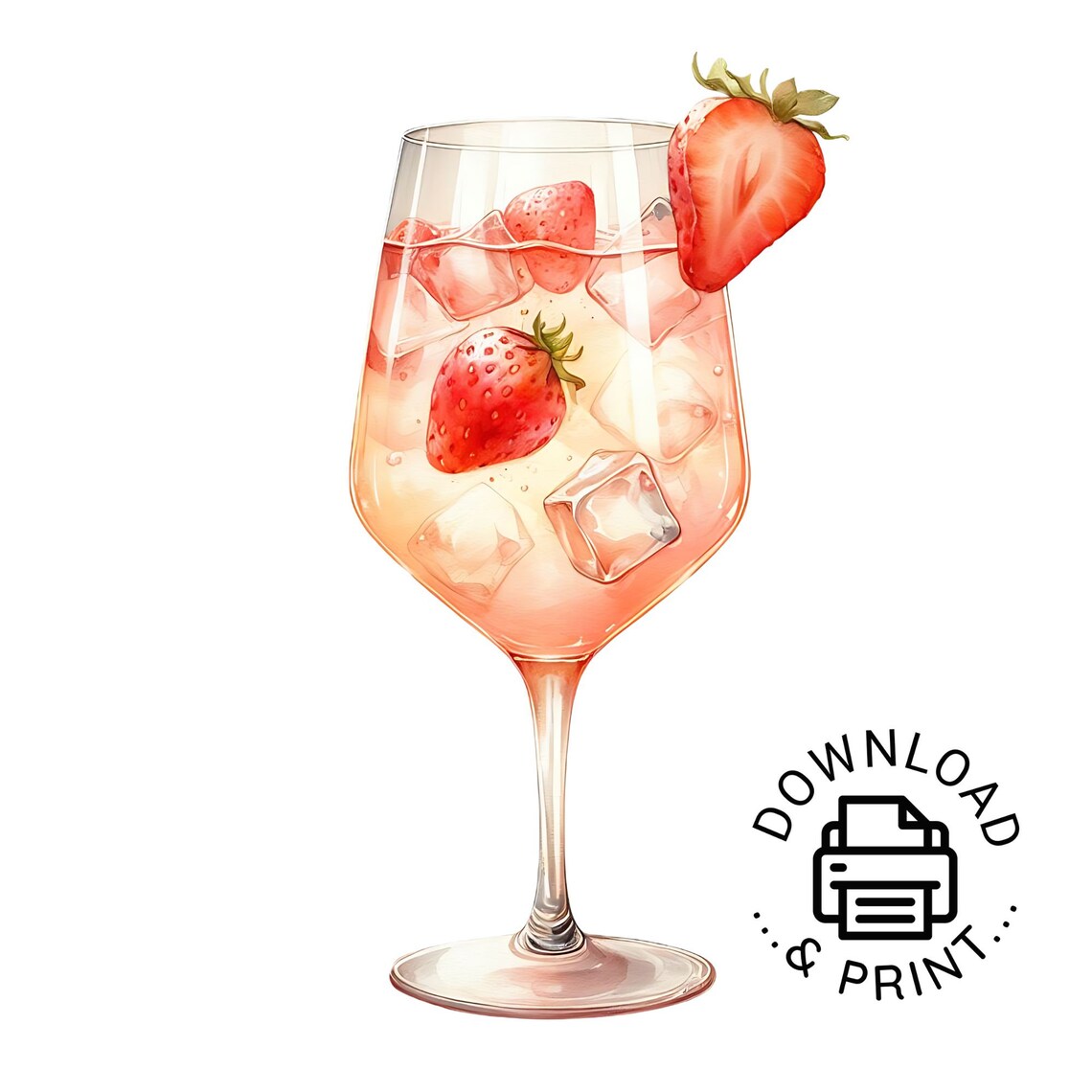 Strawberry Cocktail, Watercolor Cocktail PNG Clipart, Digital Download ...