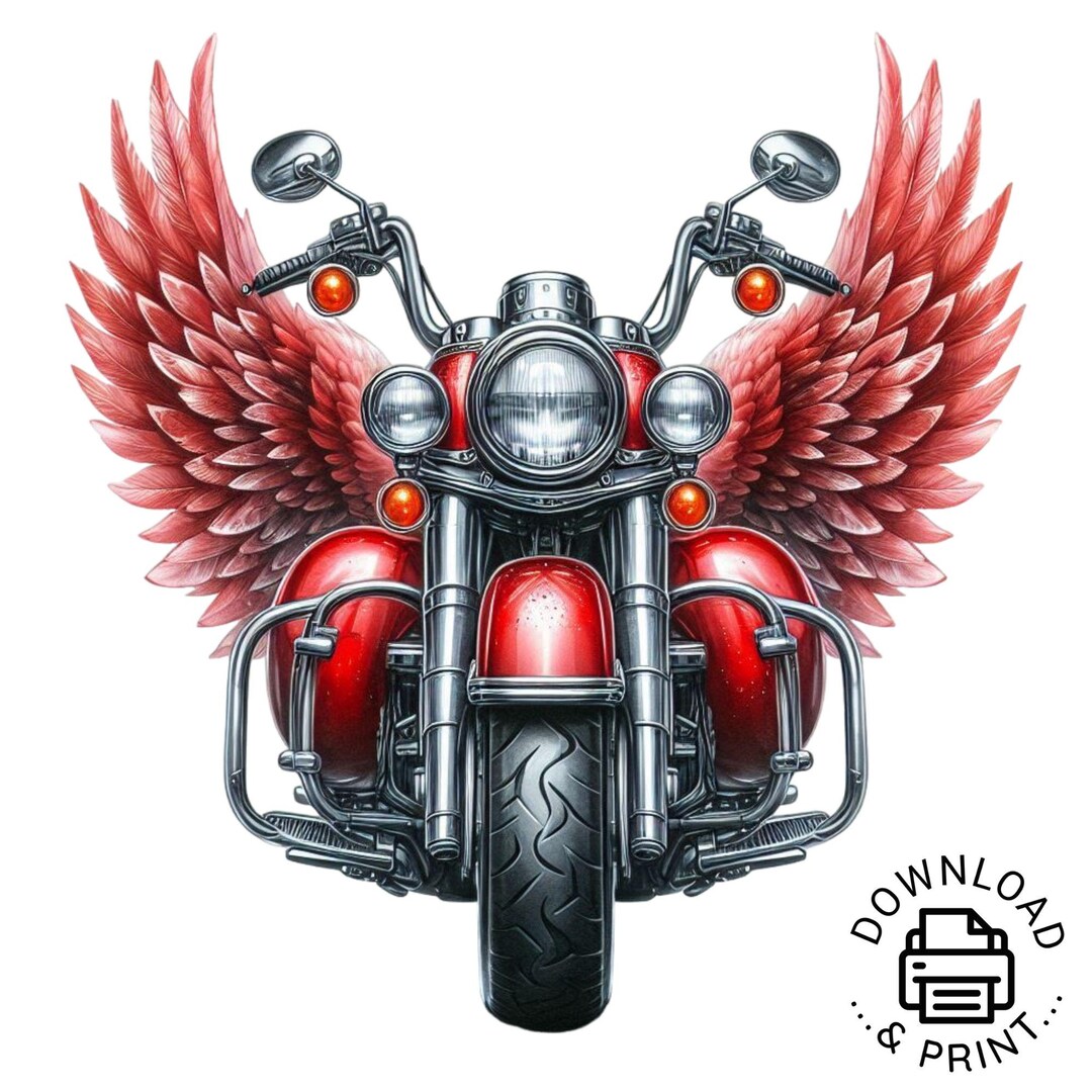 Watercolor Red Motorcycle Angel Wings Clipart, Red Angel Wings ...