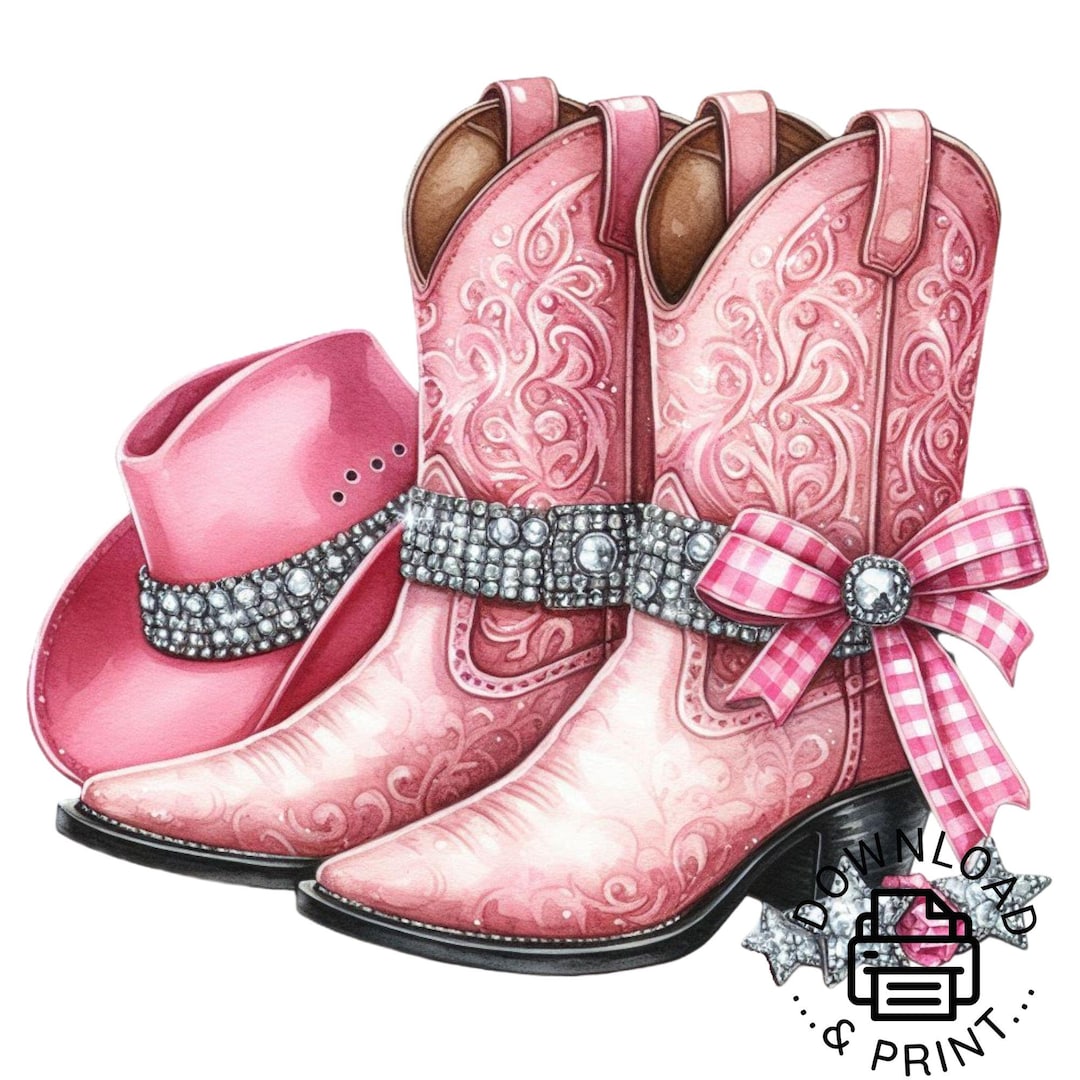 Western Cowgirl Boots Ribbon Clipart, Pink Ribbon Western Boots ...
