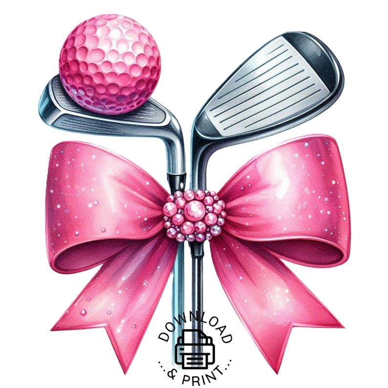 GOLF Clipart, Golf Png, Watercolor Pink Ribbon Golf Club Clipart, Golf ...