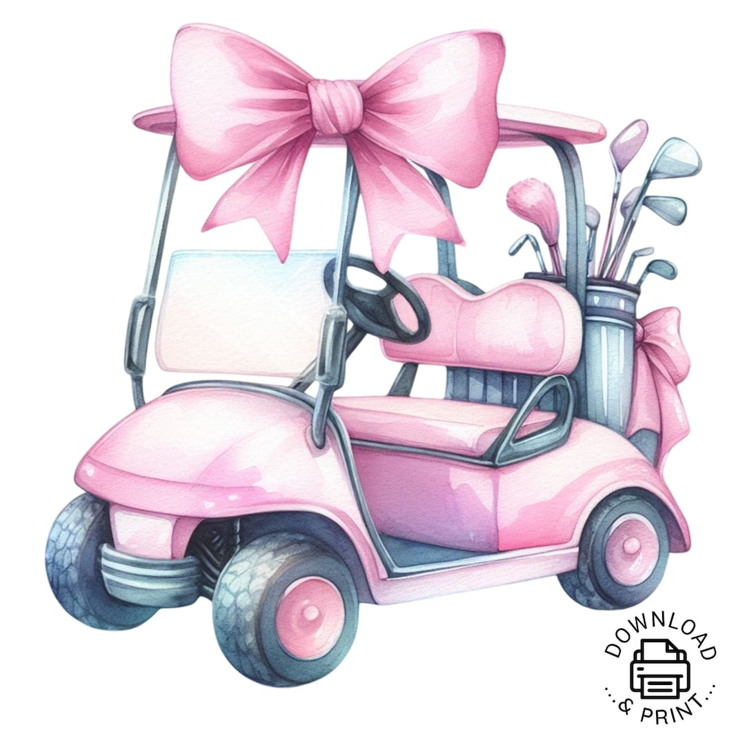 Golf Cart Clipart, Pink Pastel Golf Cart Girl Clipart Nursery Golfer ...