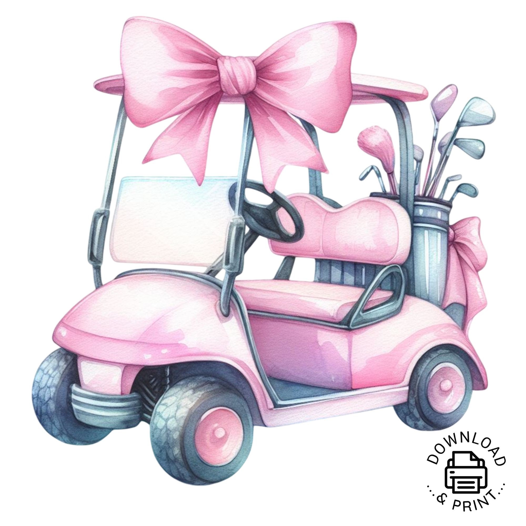 Golf Cart Clipart, Pink Pastel Golf Cart Girl Clipart Nursery Golfer ...