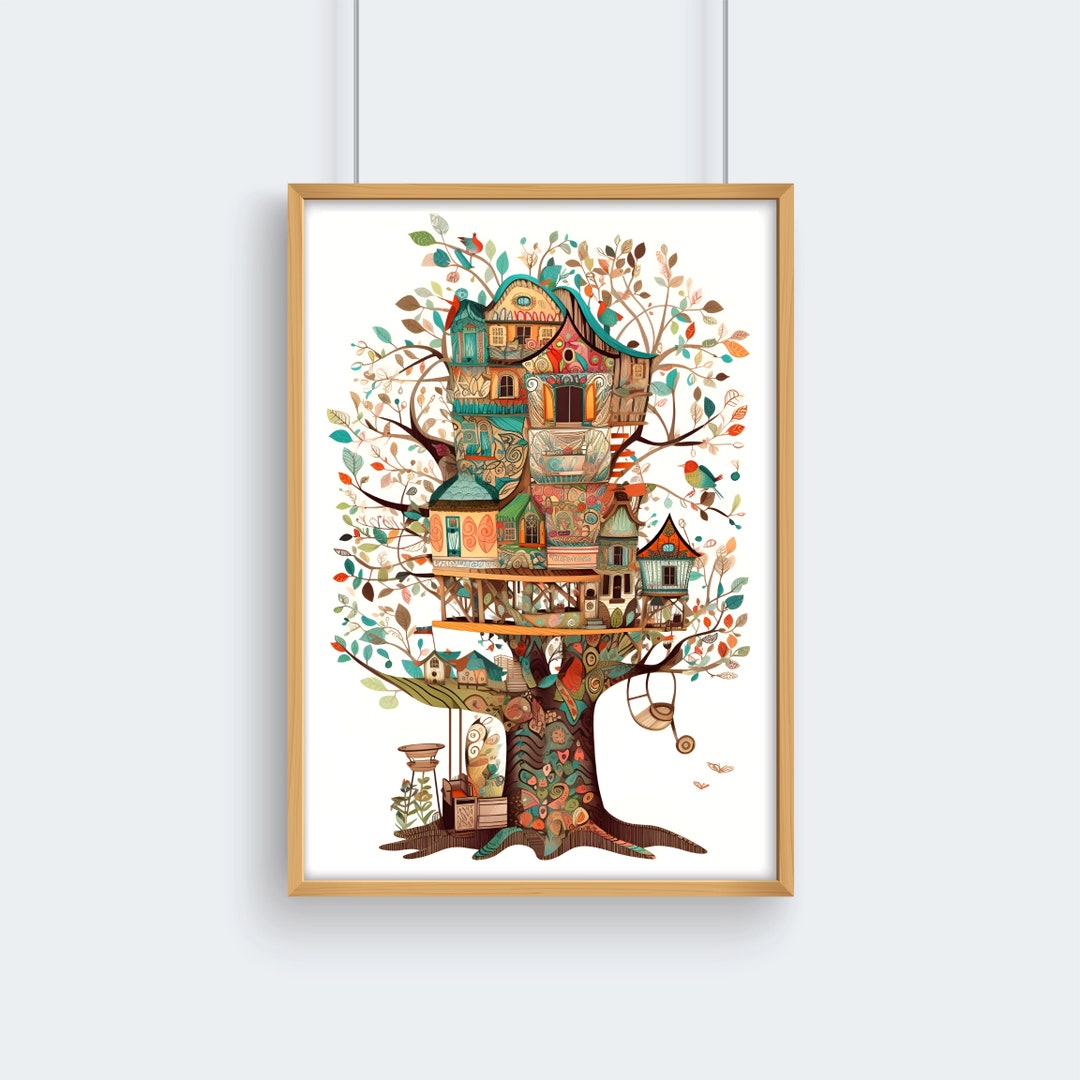 Digital Print Treehouse Wall Art Print Children Wall Decor Art - Etsy