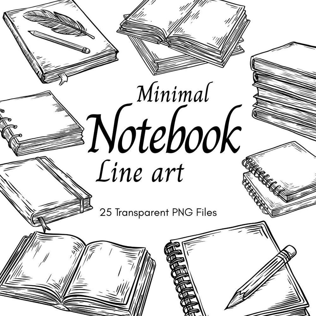 Minimal Notebook Line Art Clipart, Hand Drawn Journal Graphics (PNG ...