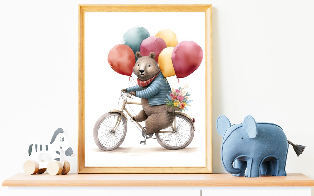 Wombat Riding Bike With Balloons Digital Print - Etsy