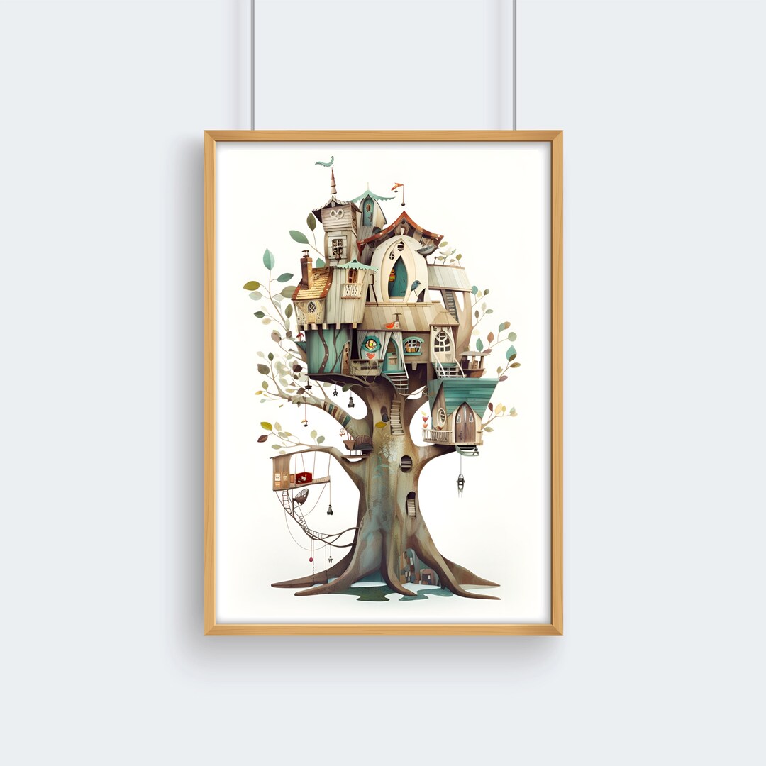 Digital Printable Treehouse Wall Art Ocean Coloured Digital - Etsy