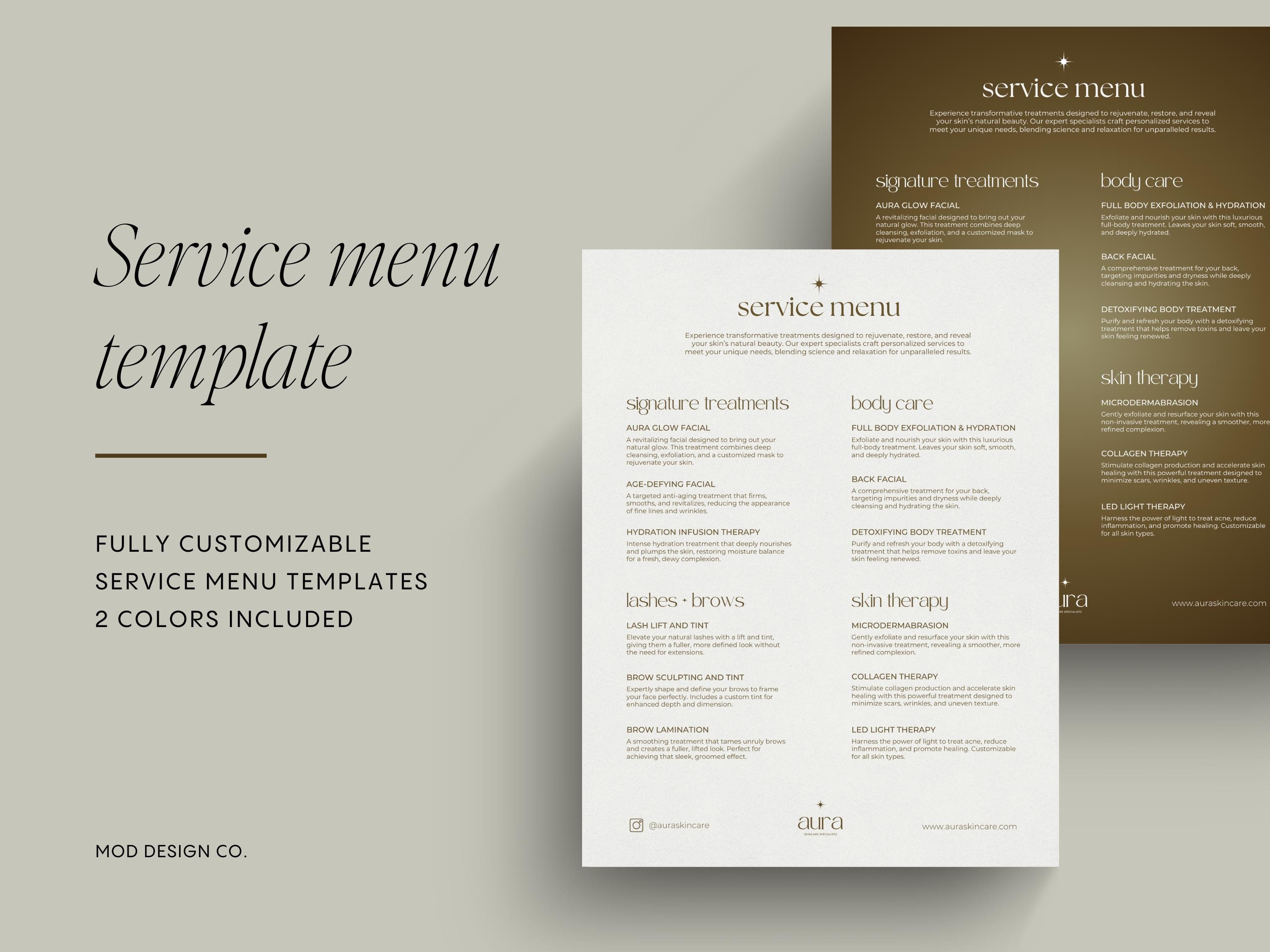 Editable Esthetician Service Menu Template: DIY Beauty Business Flyer ...