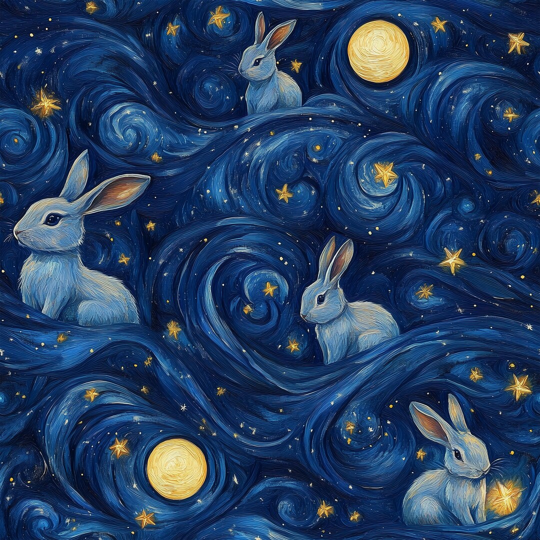 Starry Night Rabbit Seamless Repeating Pattern Digital Download for ...