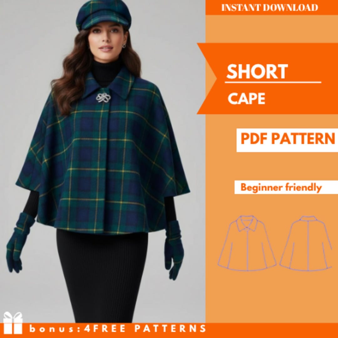 Short Cape Sewing Pattern PDF | Elegant Cloak Coat Pattern - Etsy