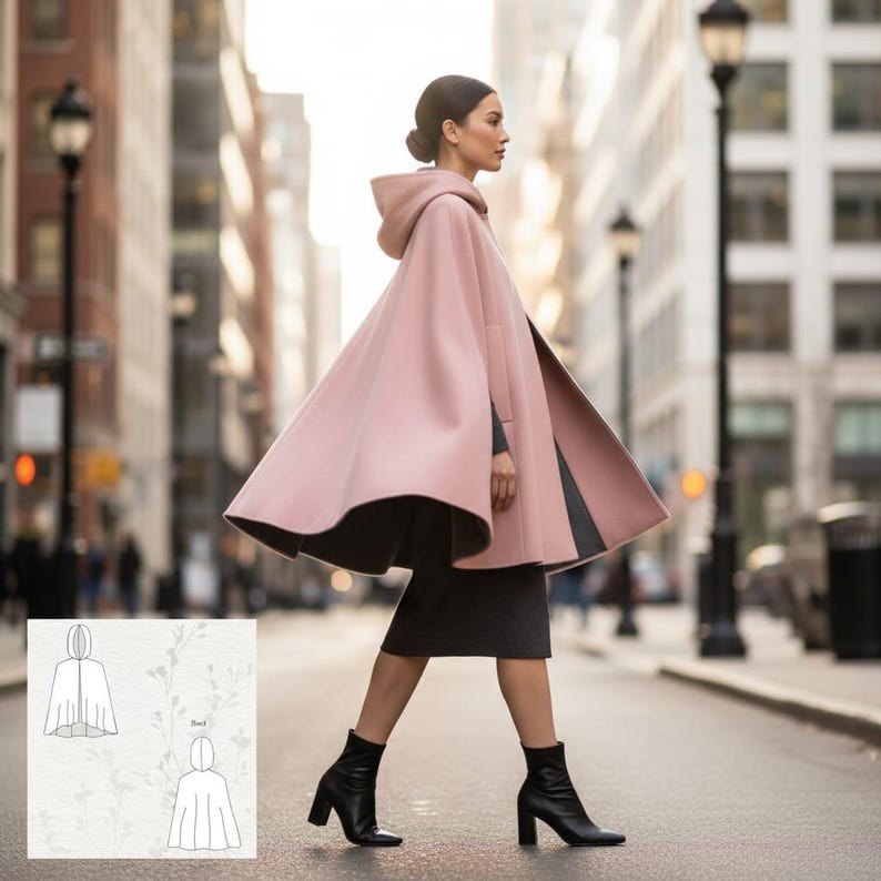 Women’s Hooded Cape Sewing Pattern PDF | Elegant Cloak Coat Pattern ...