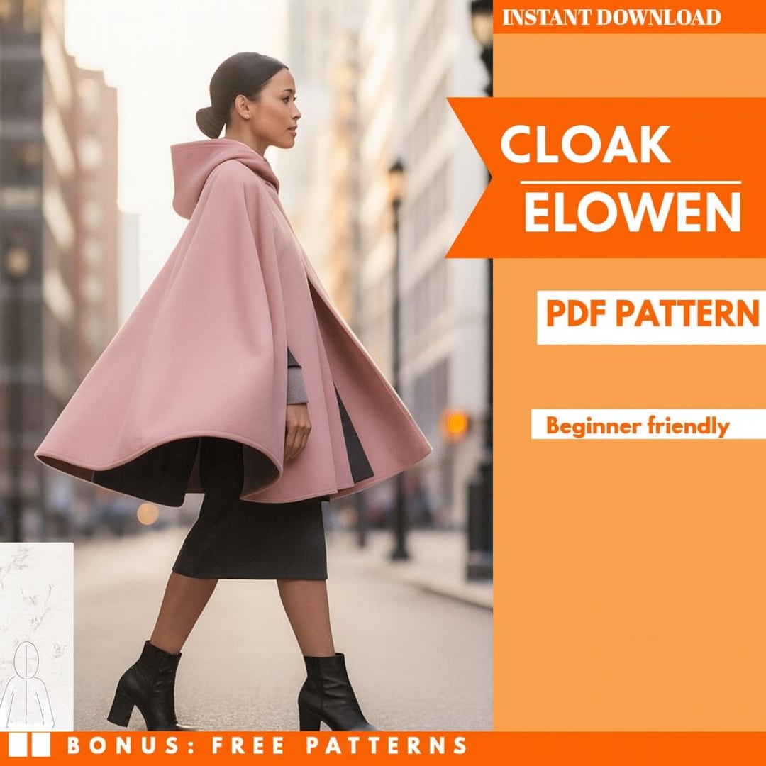 Women’s Hooded Cape Sewing Pattern PDF | Elegant Cloak Coat Pattern ...