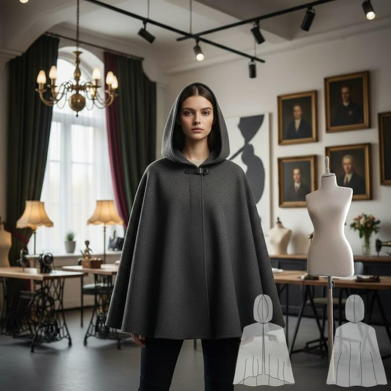 Women’s Hooded Cape Sewing Pattern PDF | Elegant Cloak Coat Pattern ...