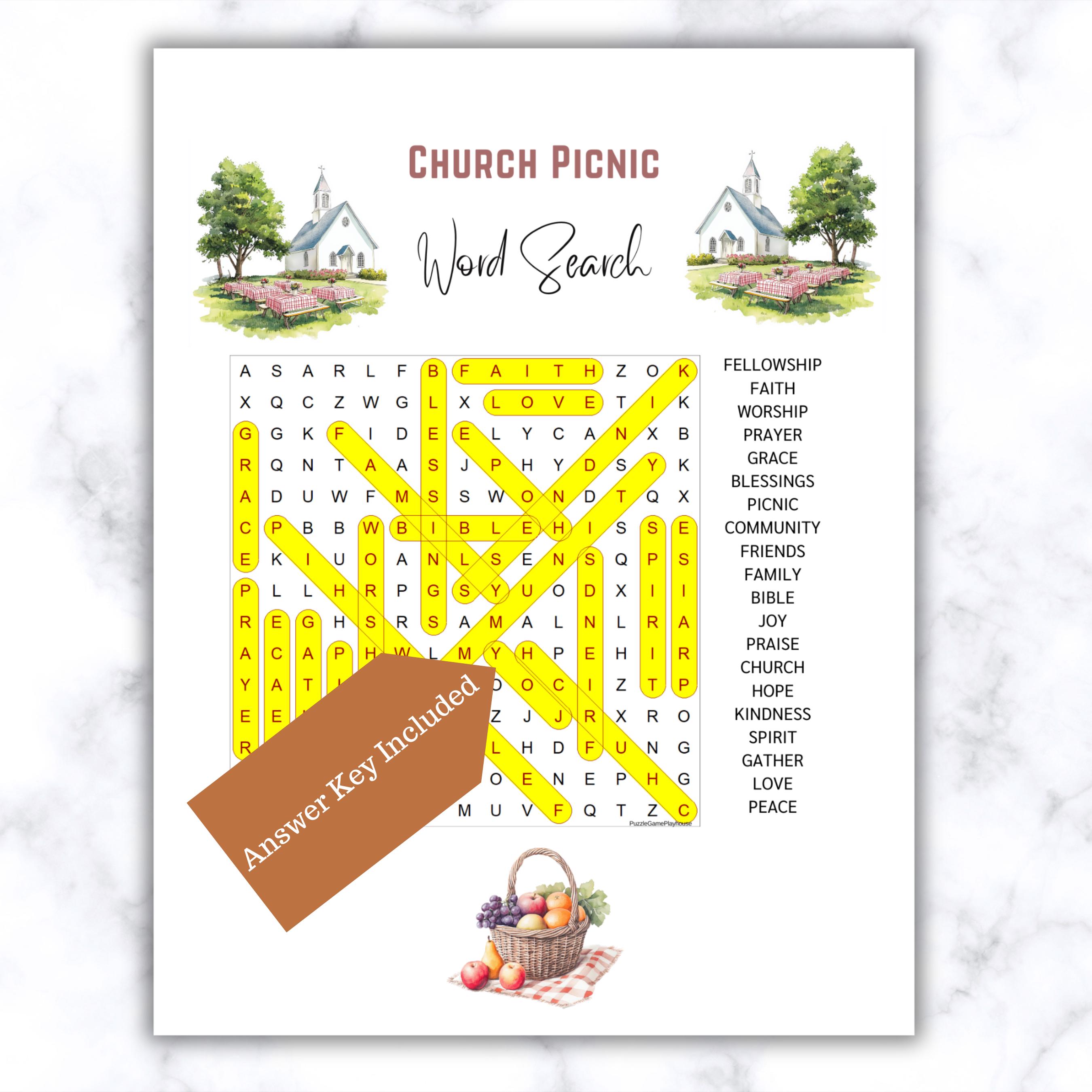 Church Picnic Word Search Puzzle: Faith & Fellowship (PDF) - Etsy