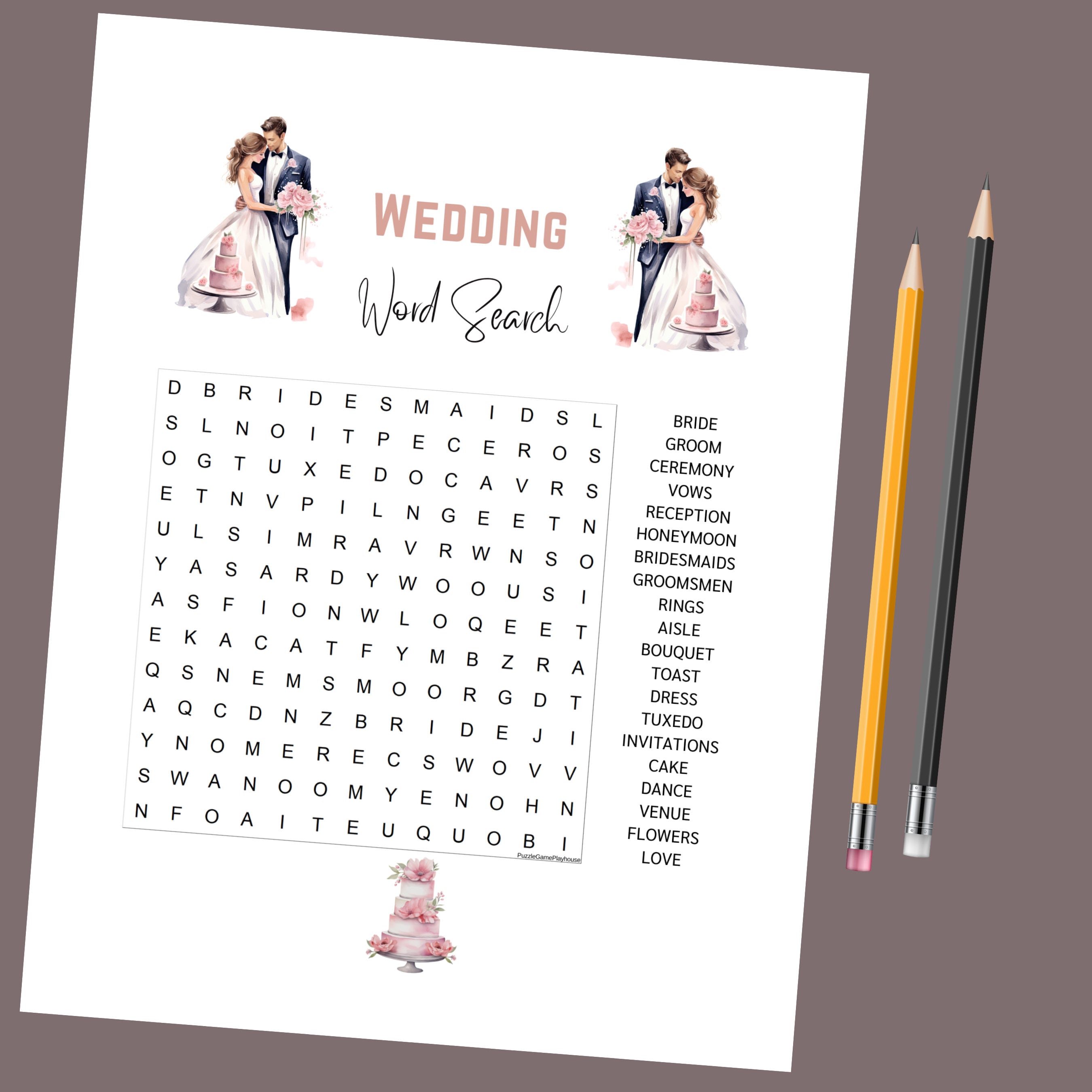 Wedding Word Search Puzzle Game Bridal Shower Printable Game Wedding ...
