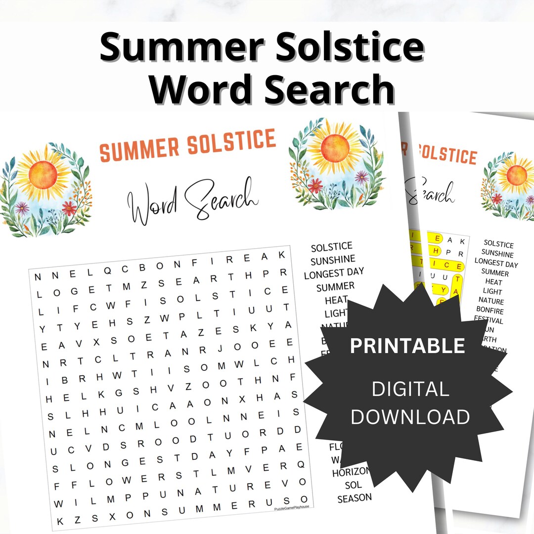Summer Solstice Word Search Puzzle Game, Printable Litha Activity ...