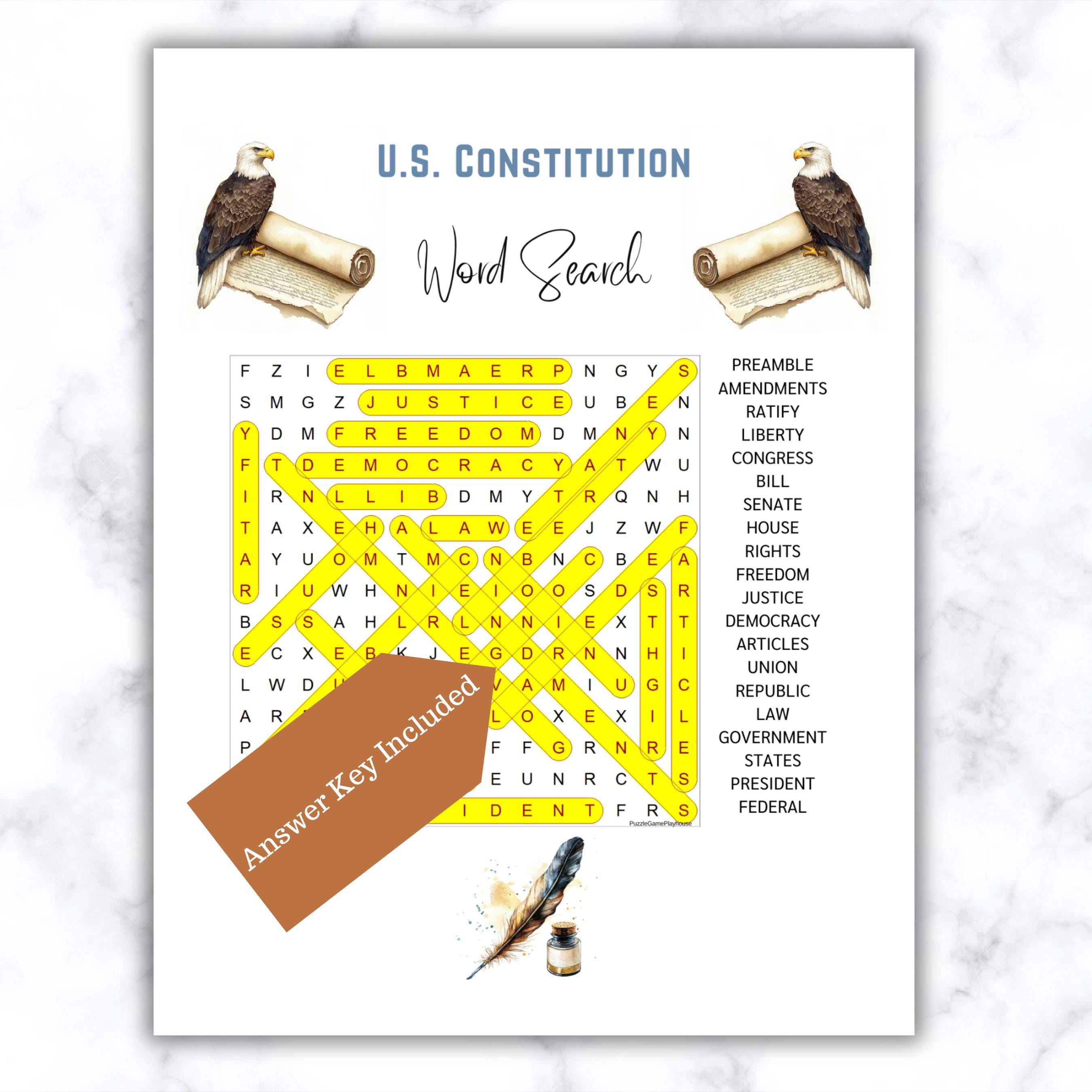 U.S. Constitution Word Search Puzzle | Civic Education Activity ...