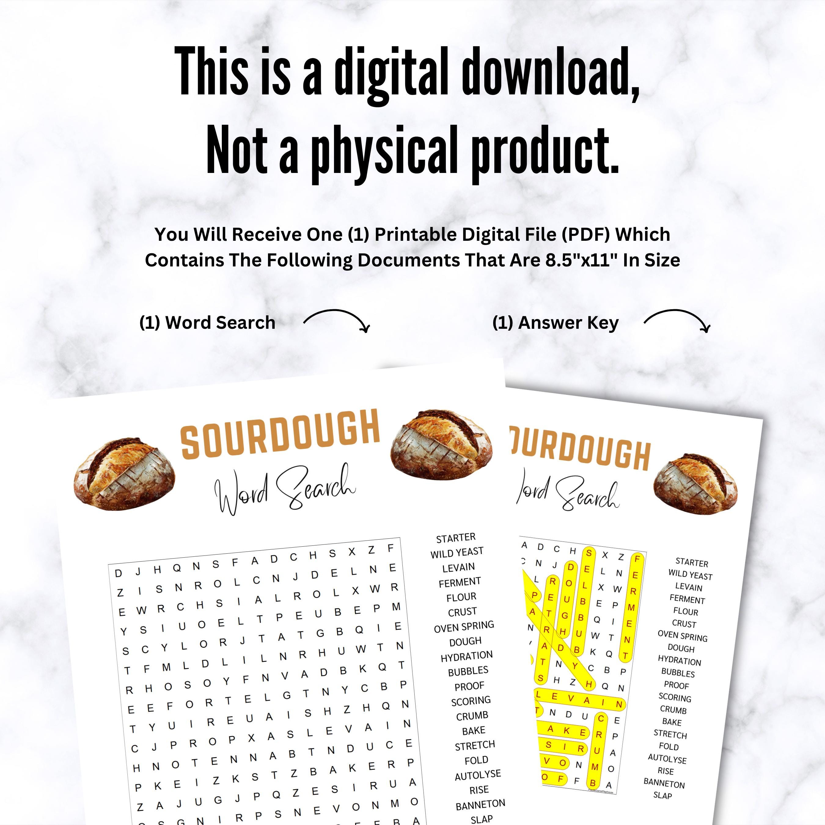 Sourdough Bread Word Search Puzzle: Baking Game for Kids (PDF Download ...