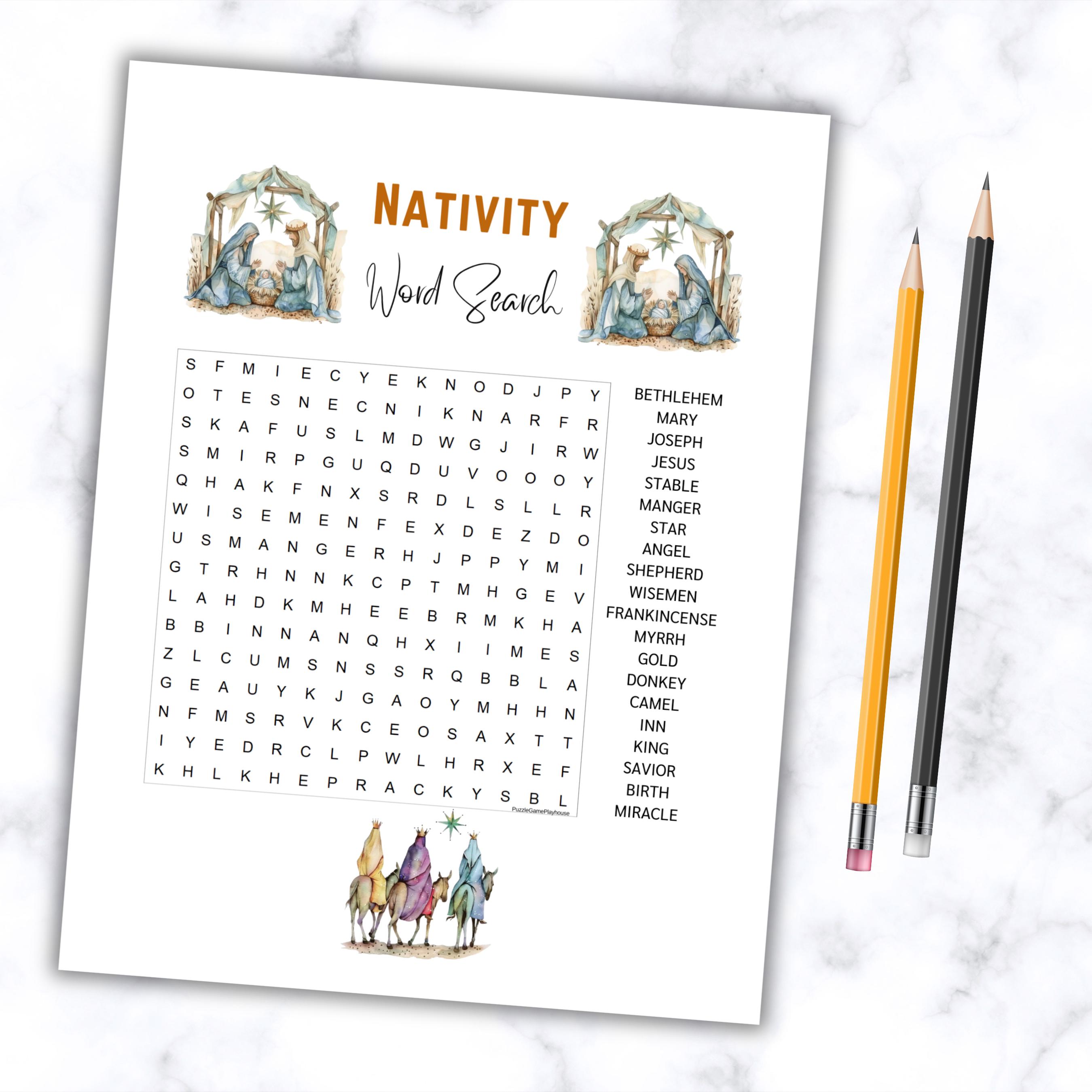 Nativity Word Search, Christmas Word Search, Printable Word Search for ...