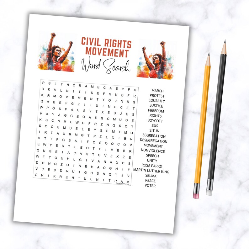 Civil Rights Movement Word Search: Black History Puzzle (PDF Download 8 ...