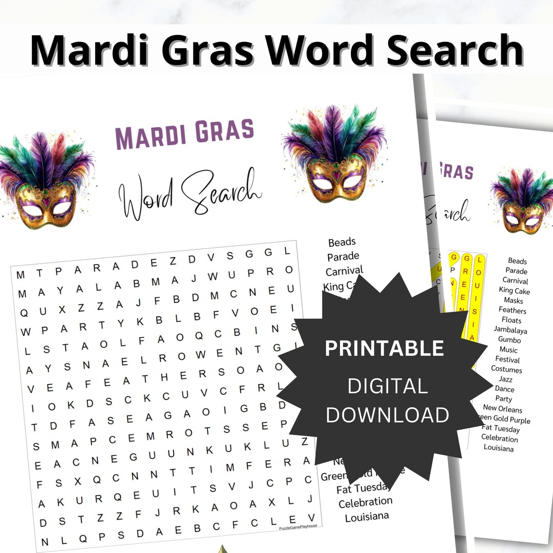 Mardi Gras Word Search Celebrate Shrove Tuesday Fat Tuesday Activity ...