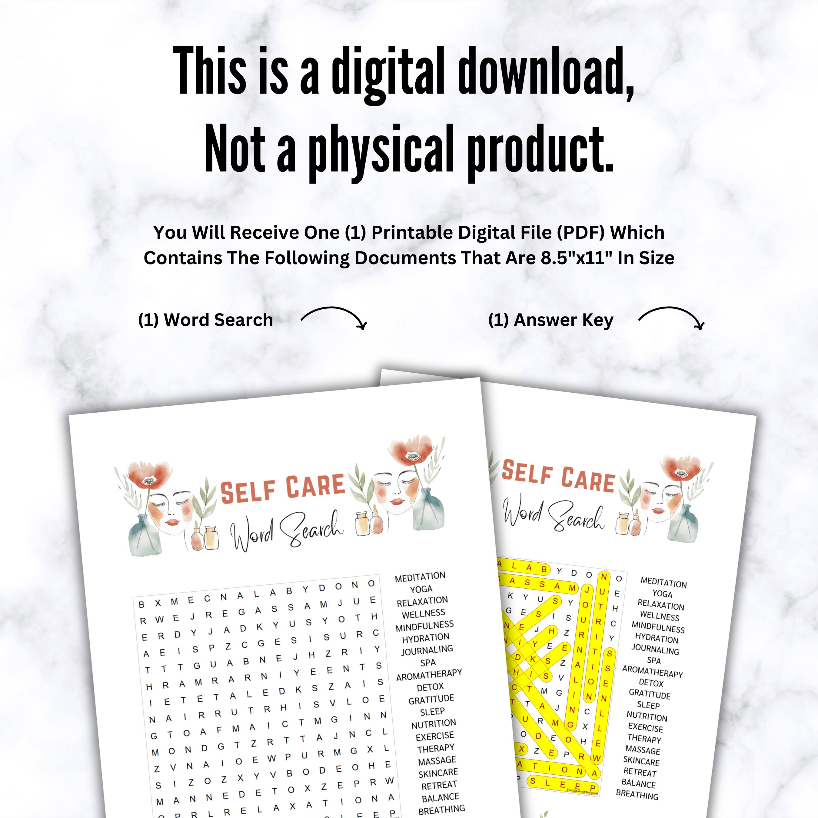 Self-care Word Search Puzzle: Wellness Activity (digital Download) - Etsy