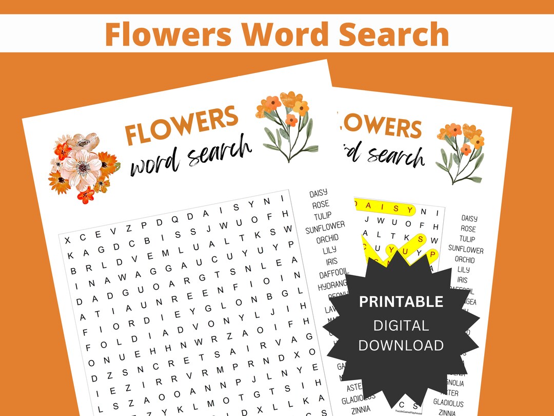 Floral Word Search Puzzle: Printable Flower Game (PDF) - Etsy
