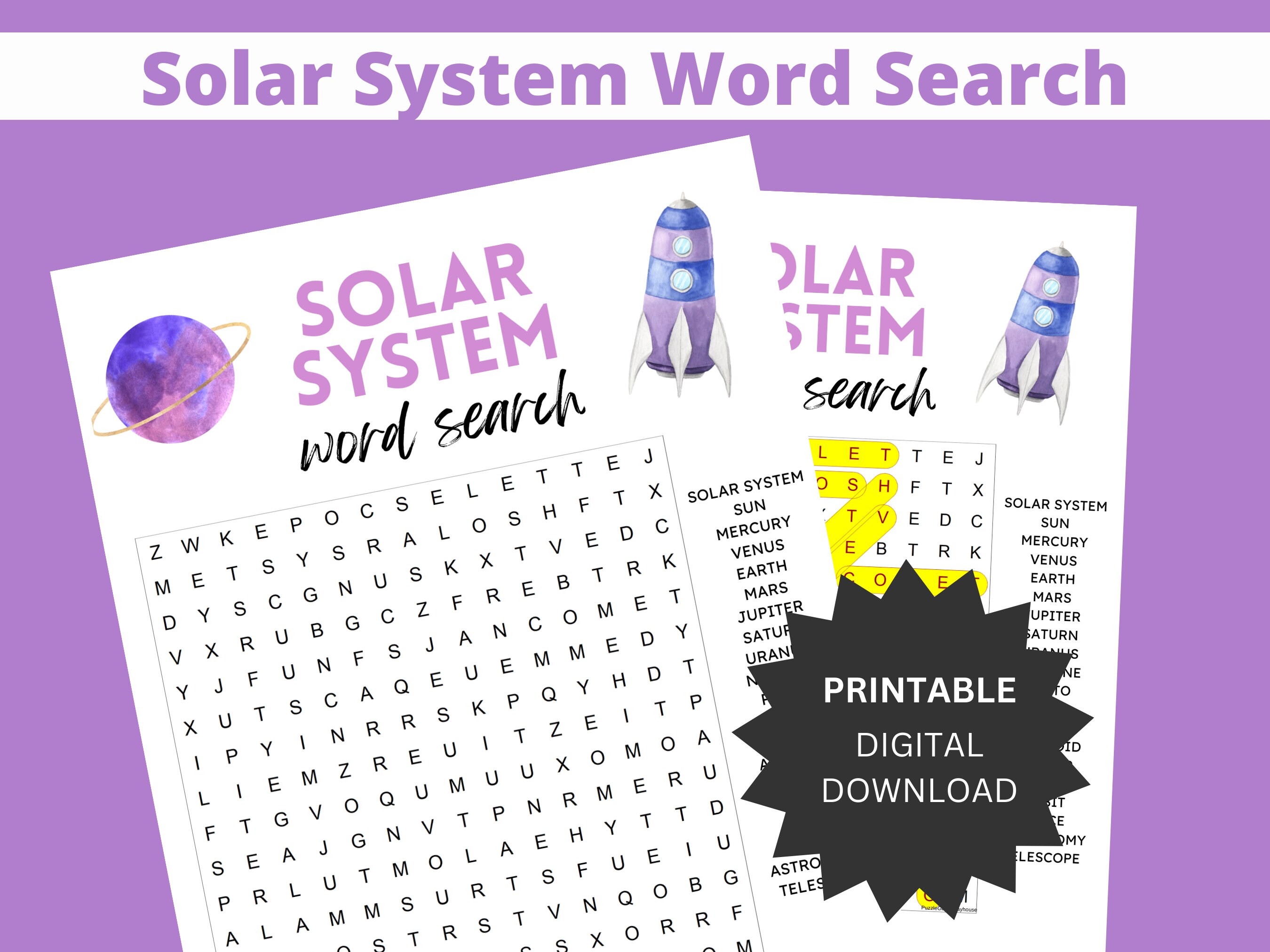 Solar System Puzzle Word Search Puzzle Solar System Unit Study Planet ...