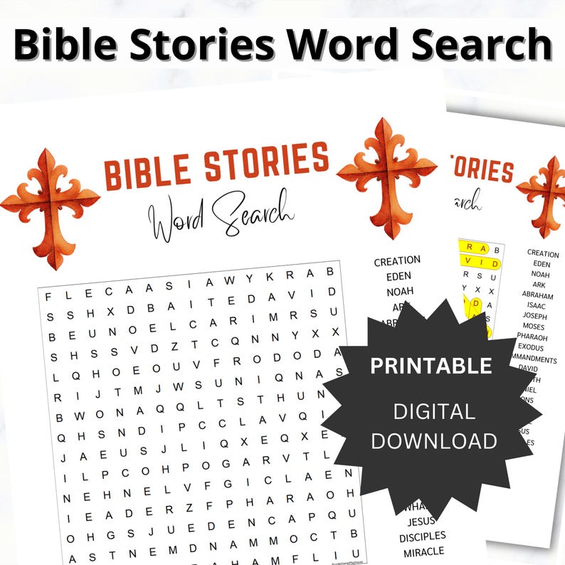 Bible Stories Word Search Puzzle: Sunday School Christian Game (PDF ...