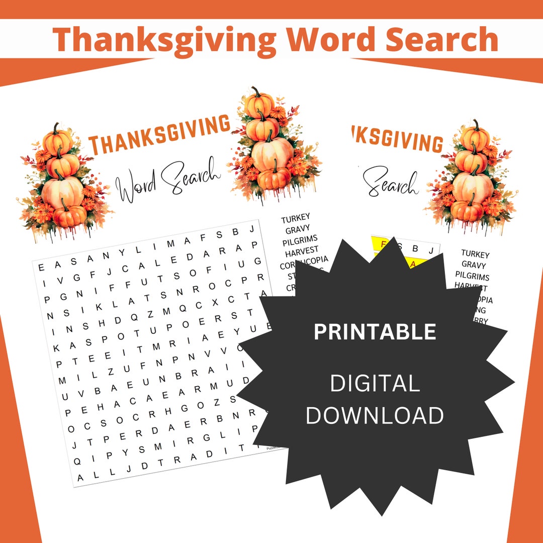 Thanksgiving Word Search Printable Turkey Dinner Party Game Search and ...