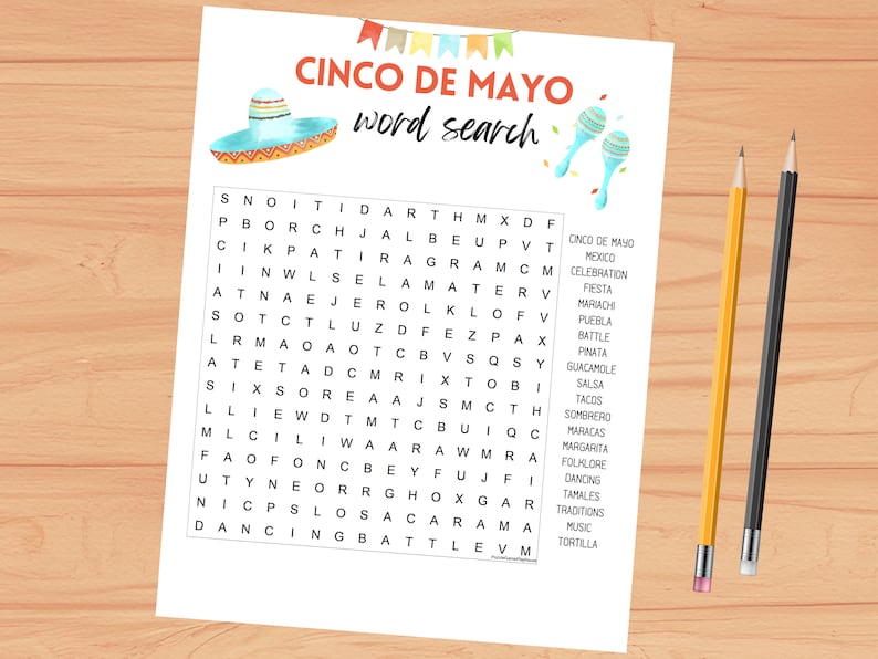Cinco De Mayo Word Search Puzzle: Mexican Fiesta Game (PDF) - Etsy