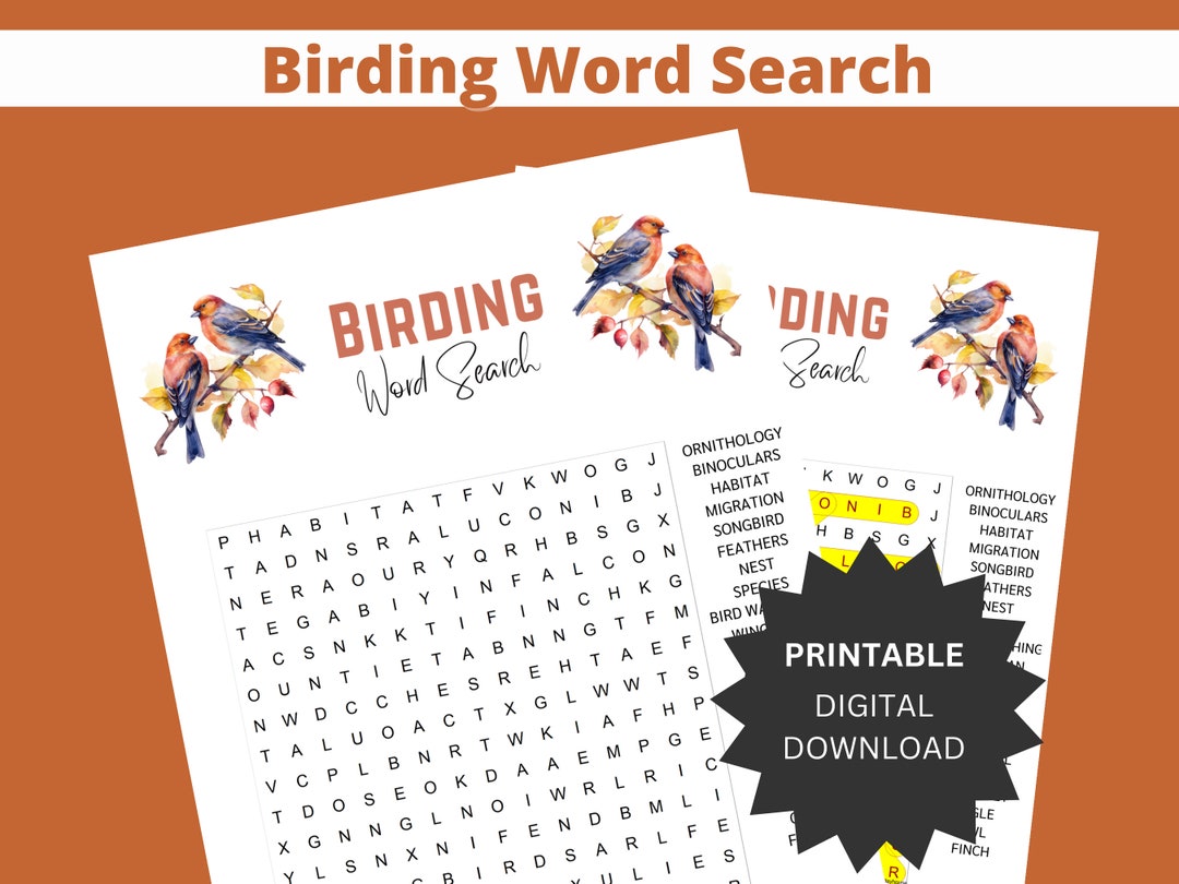 Bird Lover Gift Word Search Bird Printable Puzzle Birding Gift for ...