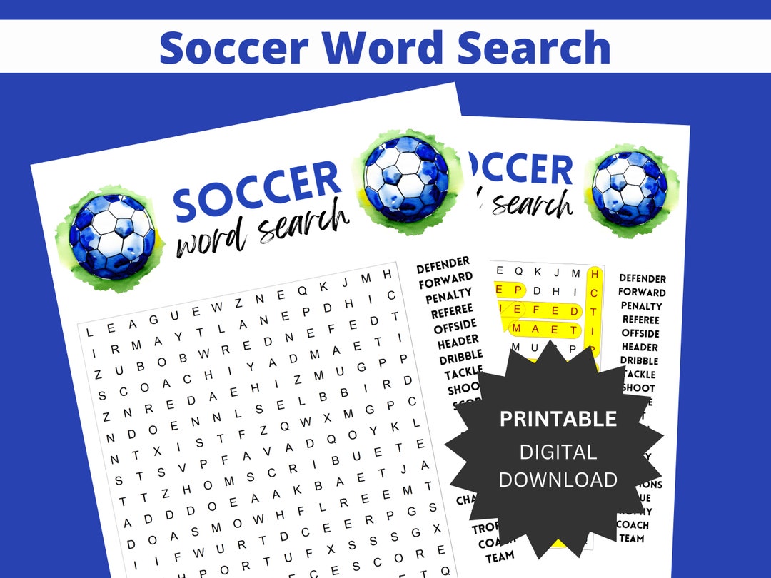 Soccer Party Printable Word Search Soccer Puzzle Soccer Printable Word ...