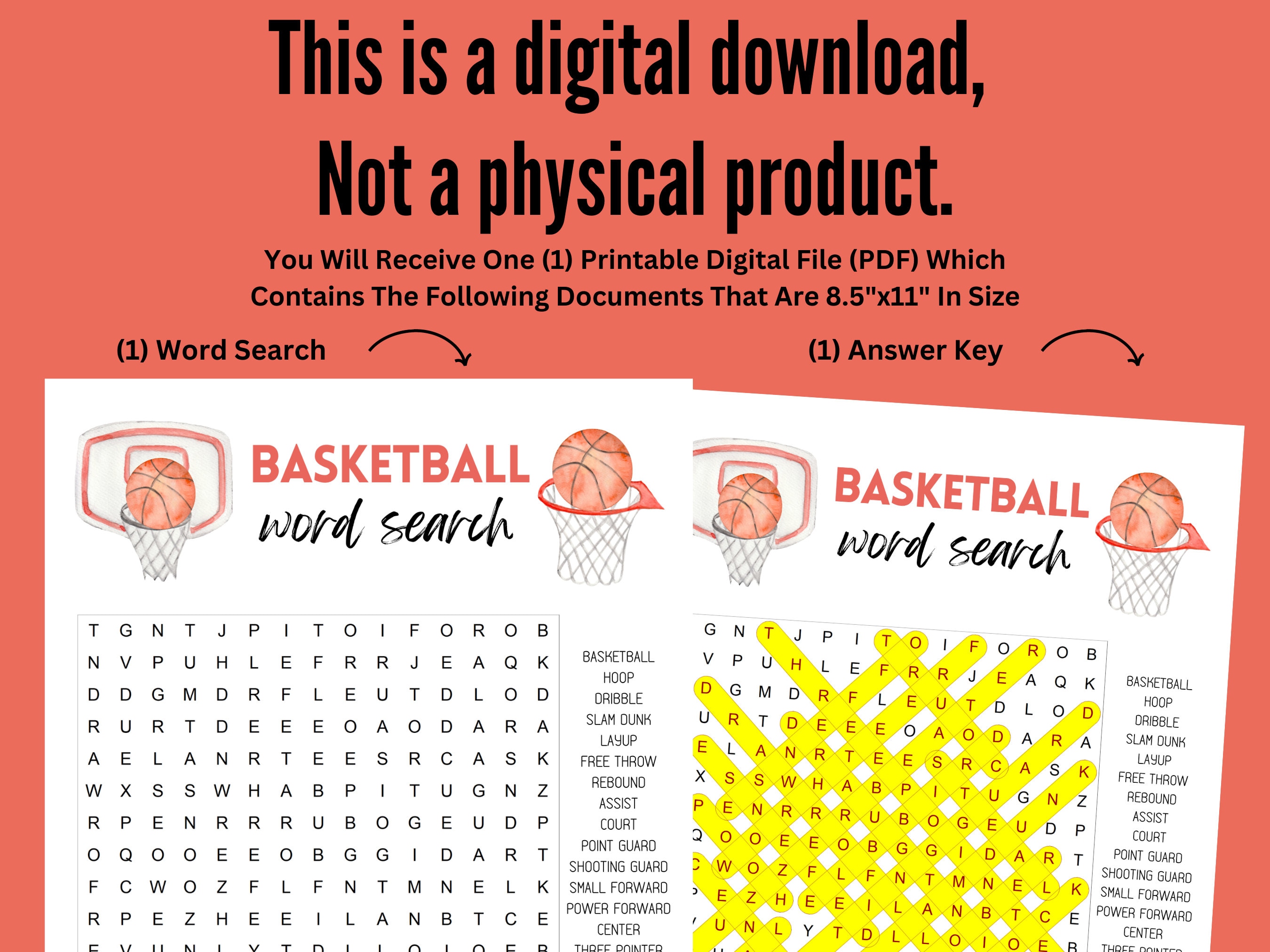 Basketball Word Search Puzzle: Fun Sports Activity (printable PDF) - Etsy