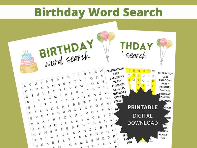 Birthday Word Search Puzzle: Printable Party Game (PDF) - Etsy