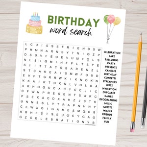 Birthday Word Search Puzzle: Printable Party Game (PDF) - Etsy