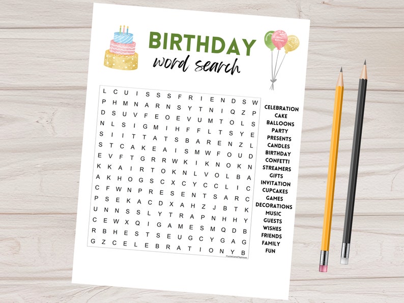 Birthday Word Search Puzzle: Printable Party Game (PDF) - Etsy