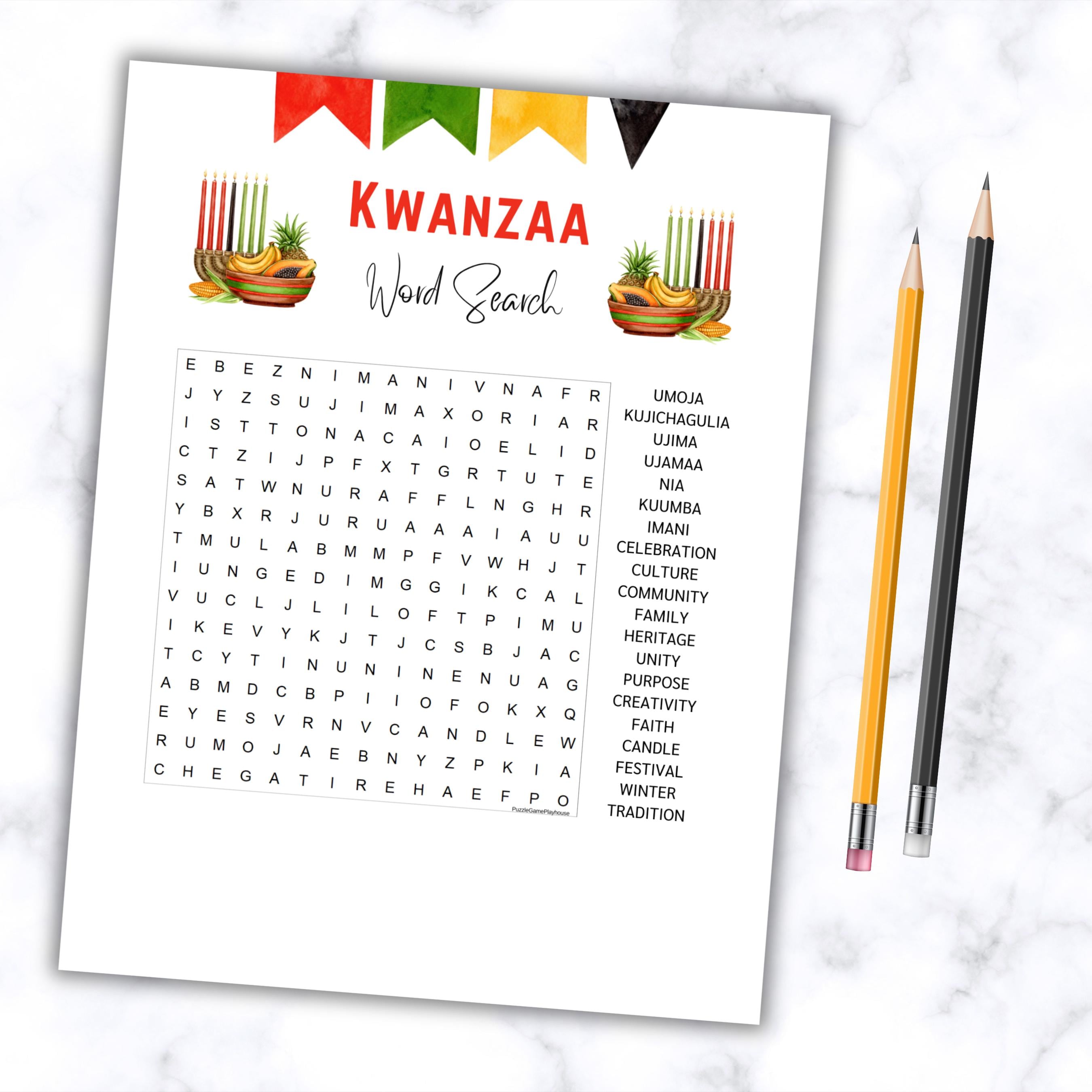 Kwanzaa Word Search Puzzle Celebrate Umoja, Kujichagulia, Ujima Family ...