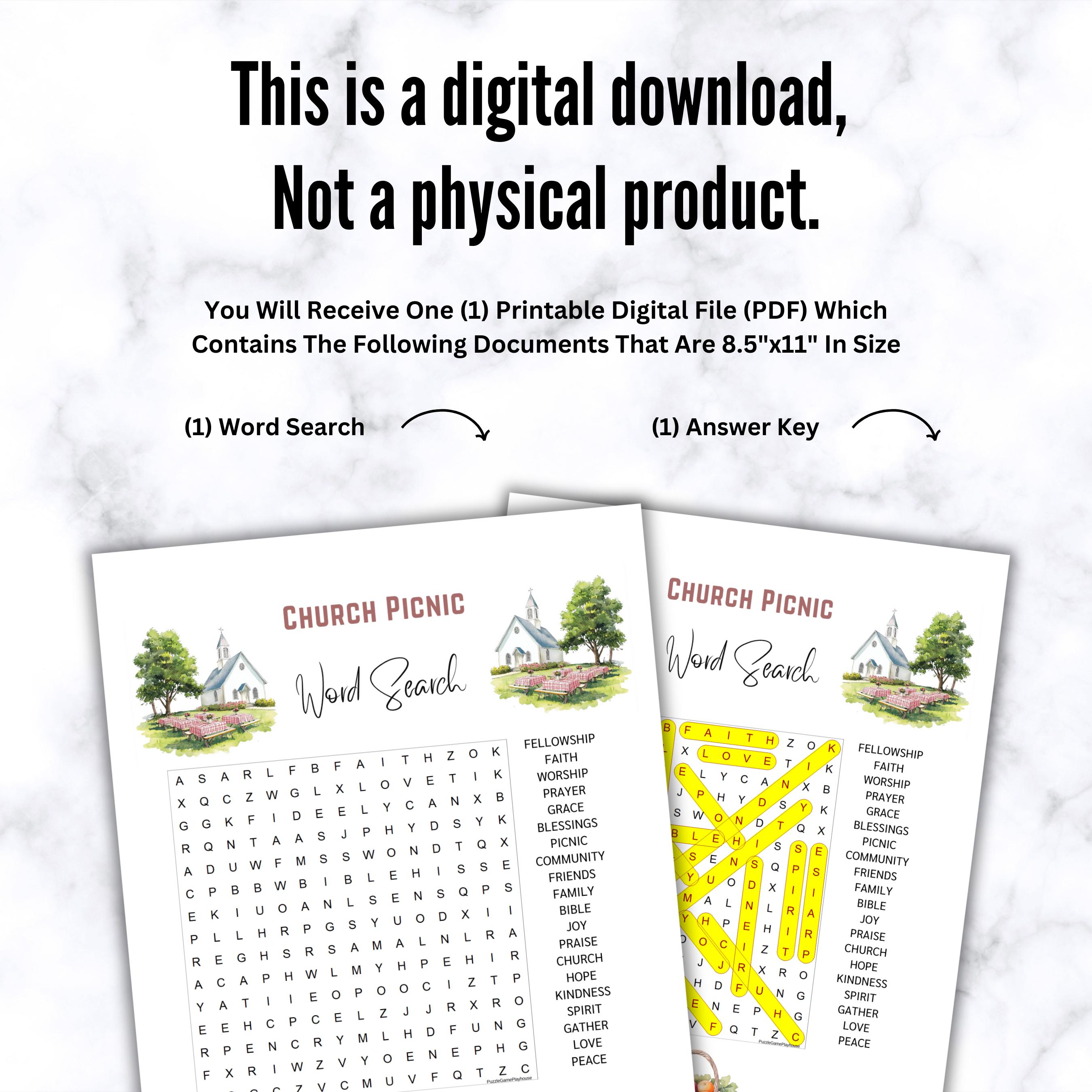 Church Picnic Word Search Puzzle: Faith & Fellowship (PDF) - Etsy