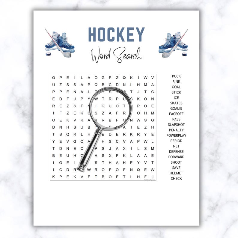 Hockey Word Search Puzzle: Sports Party Game (PDF Download) - Etsy