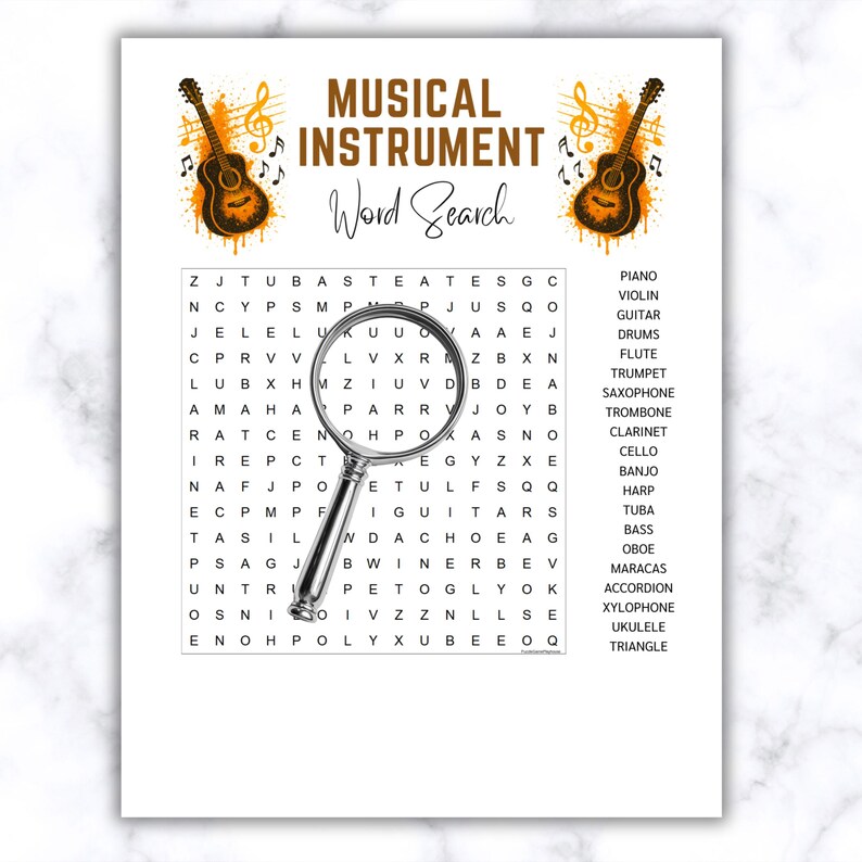 Musical Instruments Word Search Puzzle: Music Class Activity (PDF ...