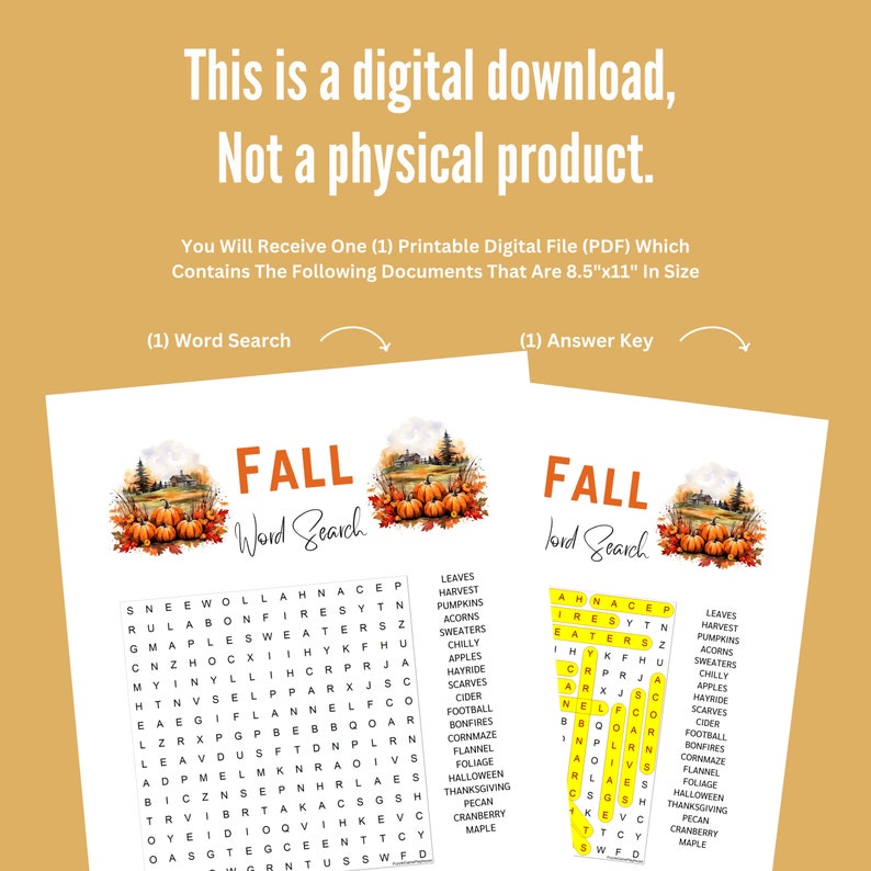 Fall Word Search Puzzle: Autumn Printable Game (PDF) - Etsy