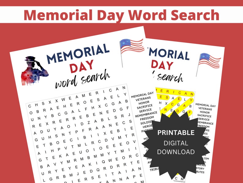 Memorial Day Word Search Puzzle - Engaging Patriotic Activity - Honor ...
