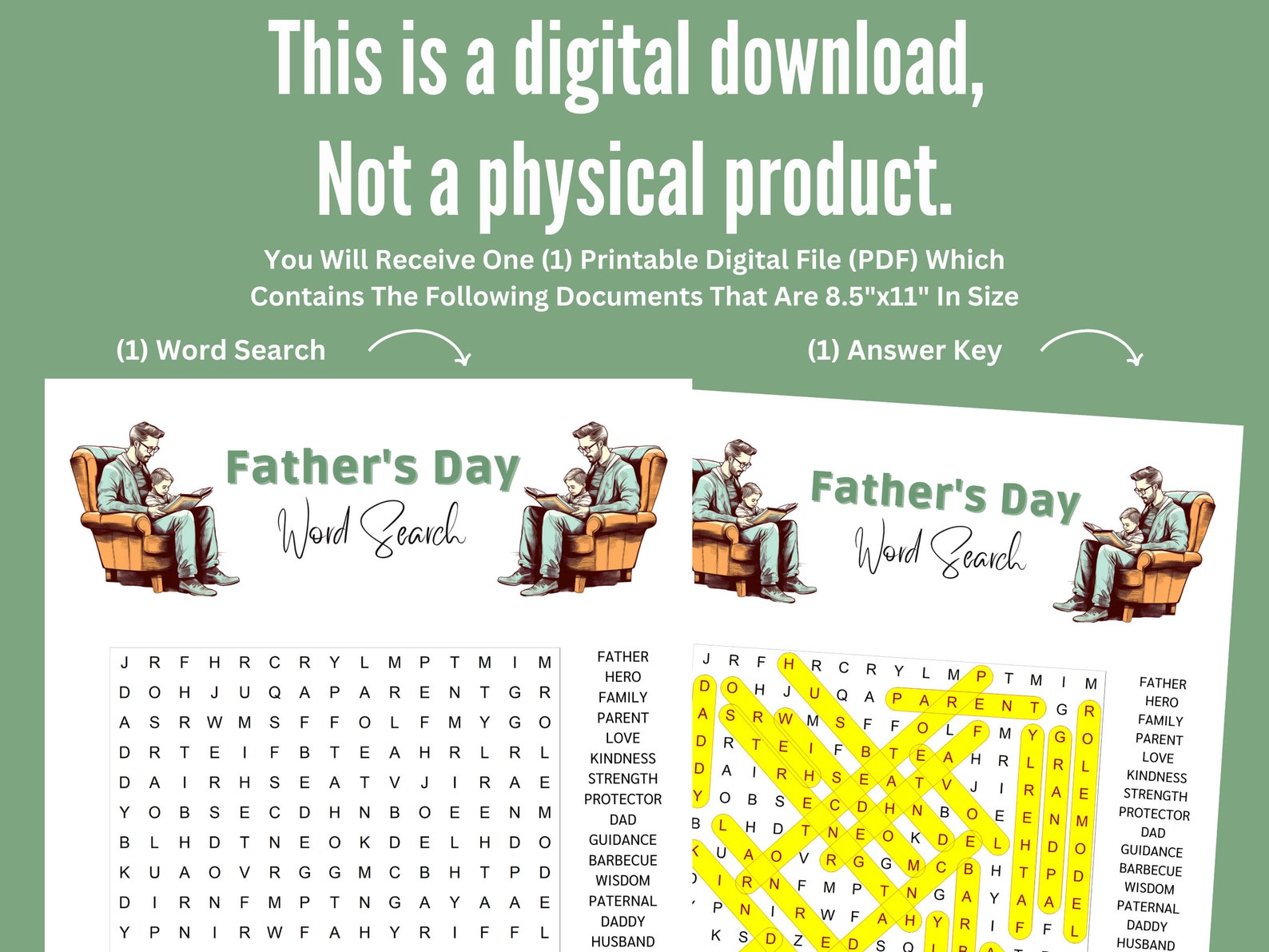 Fun Father's Day Printable Word Search Puzzle Unique Father's Day Gift ...