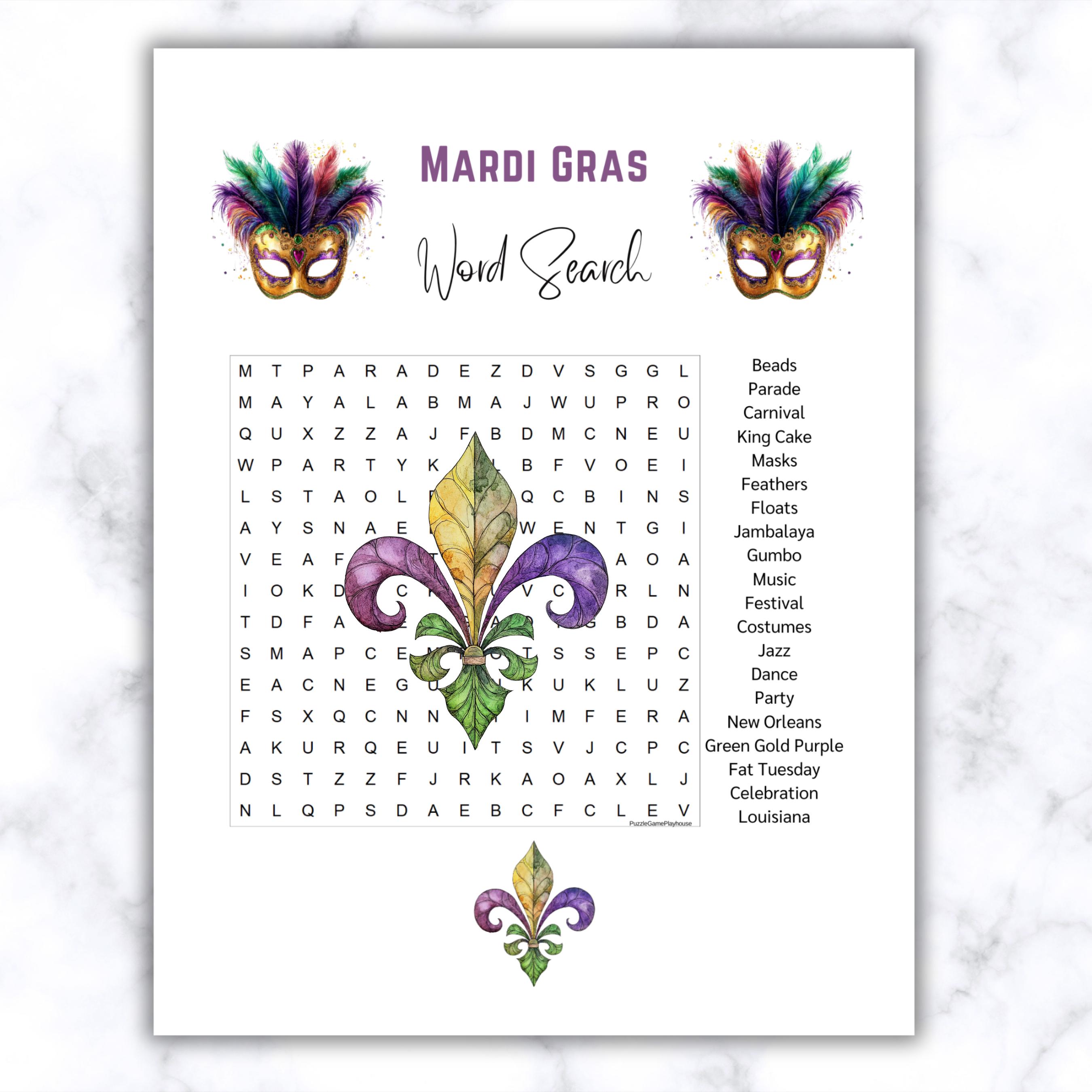 Mardi Gras Word Search Puzzle: Family Game (PDF) - Etsy