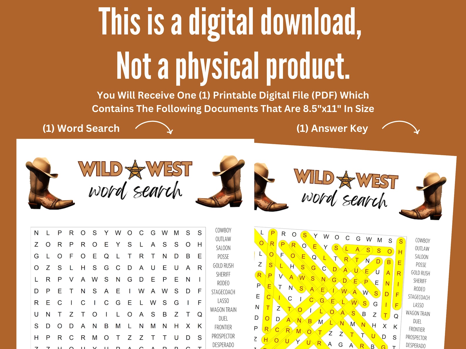 Wild West Word Search Puzzle - Challenging Cowboy Old West Themed ...