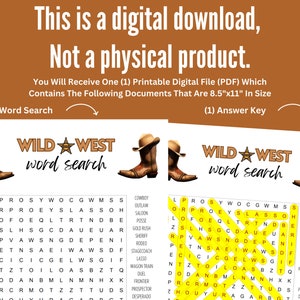 Wild West Word Search Puzzle - Challenging Cowboy Old West Themed ...