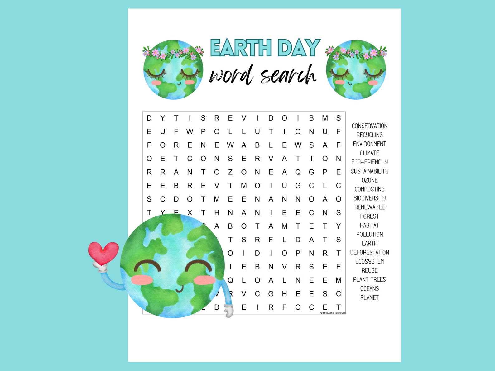 Earth Day Word Search Puzzle - Engaging Eco-friendly Activity for Kids ...