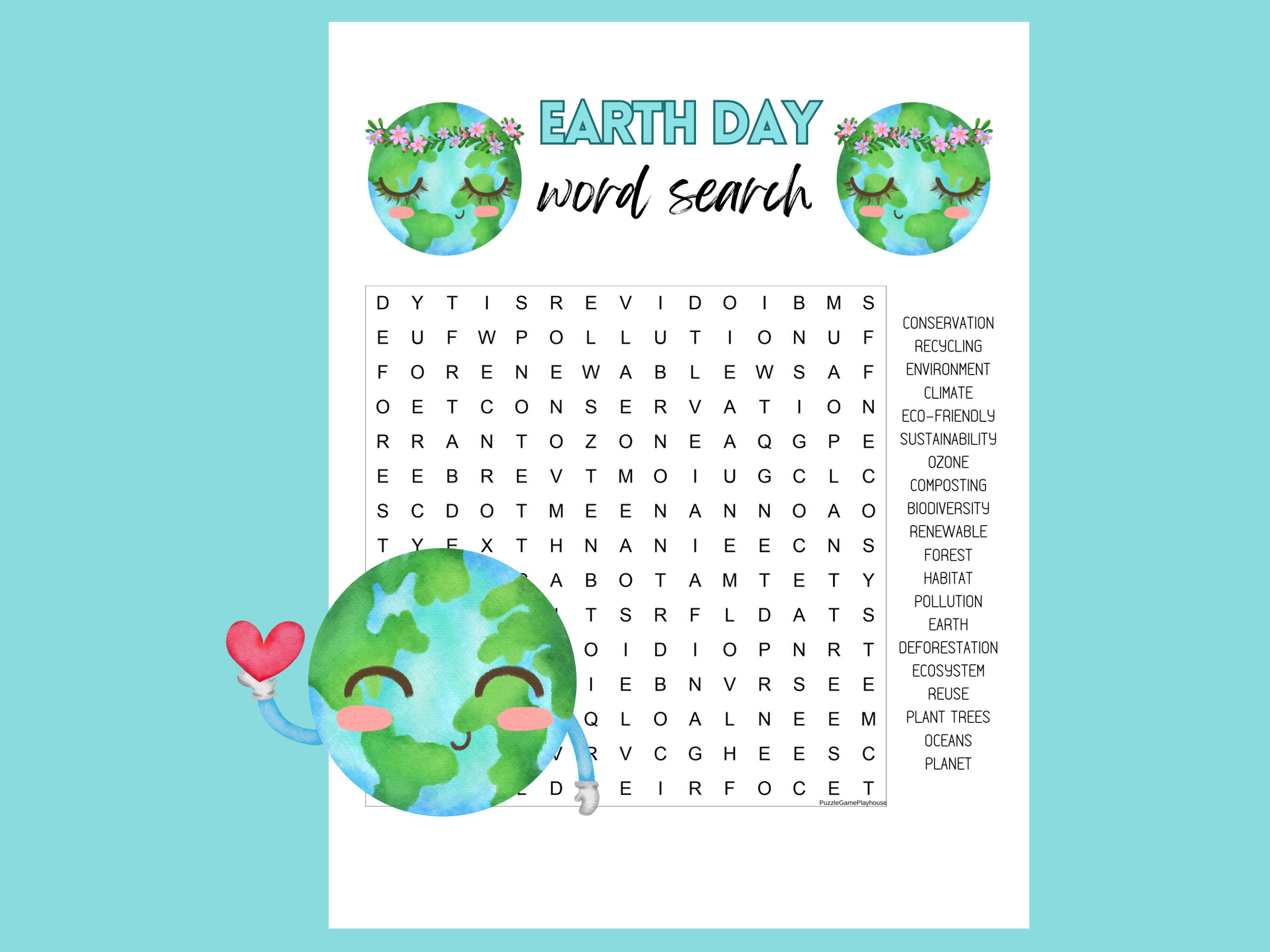 Earth Day Word Search Puzzle - Engaging Eco-friendly Activity for Kids ...