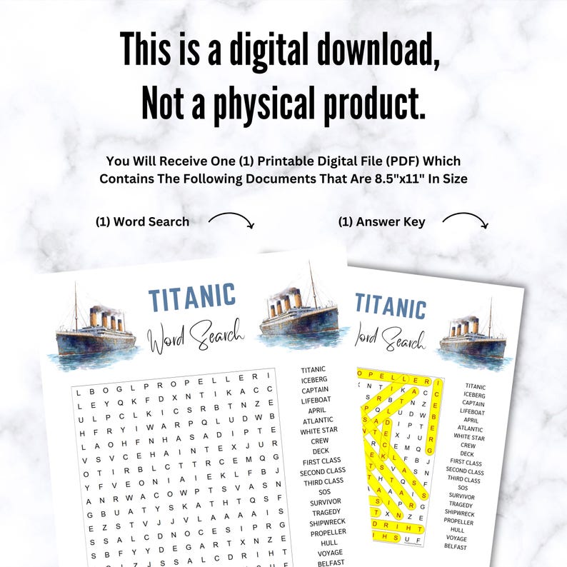 Titanic Word Search Puzzle: Printable History Worksheet (digital ...